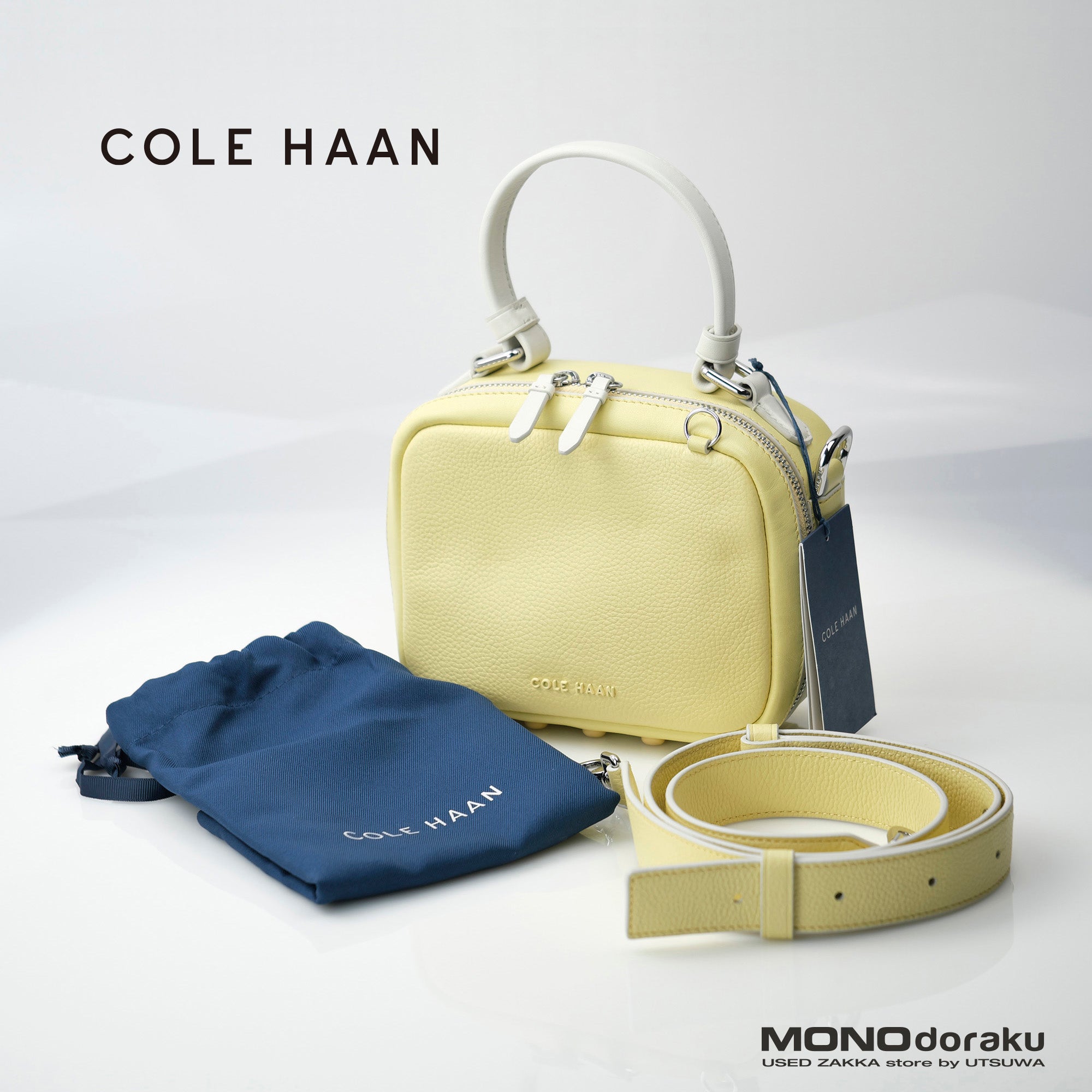 COLE HAAN Mini Boston Bag Crossbody Bag 2WAY Golden Haze Like New